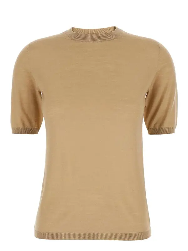 Max Mara Gerico' Beige Crewneck Sweater With Short Sleeves In Wool - Multicolor