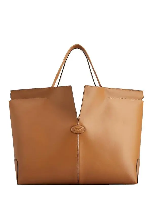 TOD'S Leather Tote Bag With Two Top Handles - Brown