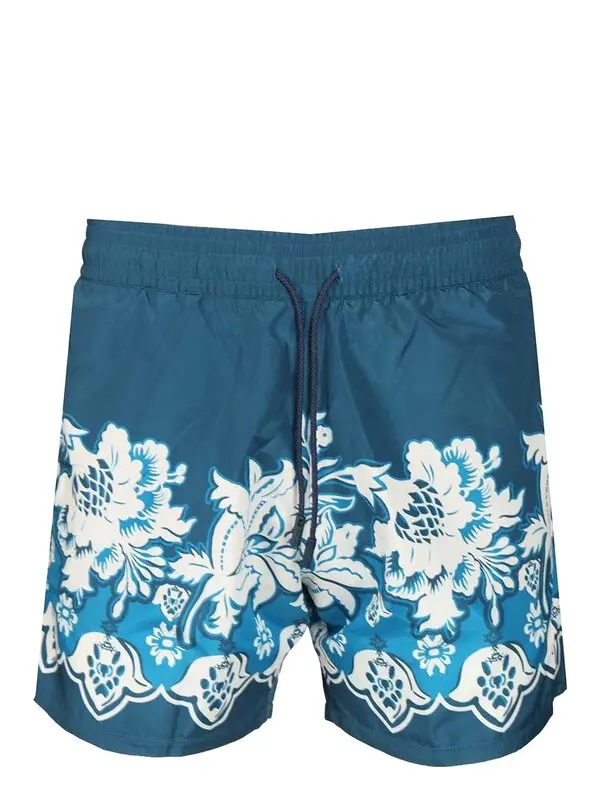 Etro Nylon Floral Print Swim Shorts - Blue