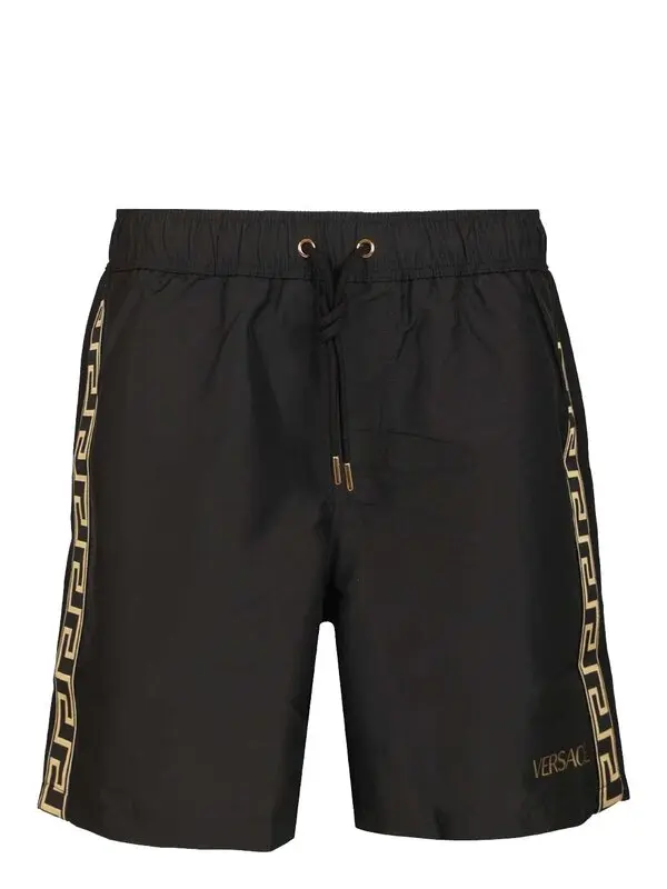 Versace Nylon Swim Shorts With Greca Trim - Black