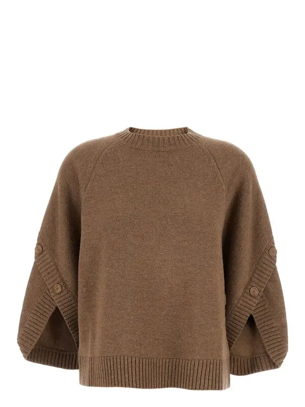 Max Mara Ampex Wool And Cashmere Crewneck Sweater With Button Details - Brown
