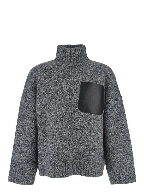 JW Anderson Wool Blend High Neck Sweater With Leather Pocket - Multicolor