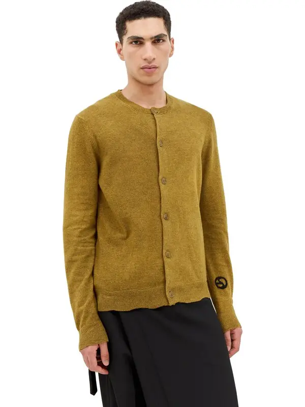 Acne Studios Crewneck Cardigan In Garment-dyed Wool-cotton Blend - Green