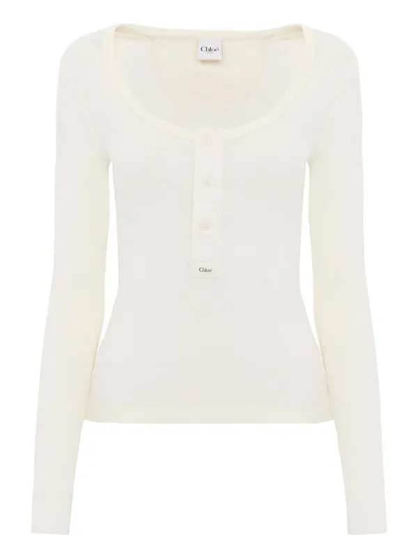 Chloé Long Sleeve Scoop Neck Henley Top - Multicolor
