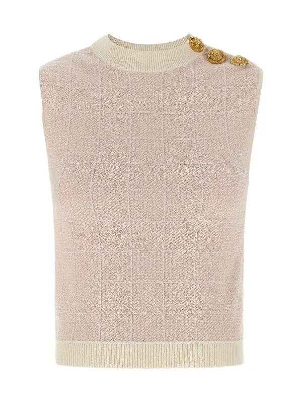 Balmain Testa Di Leone Tweed Knit Vest - Pink