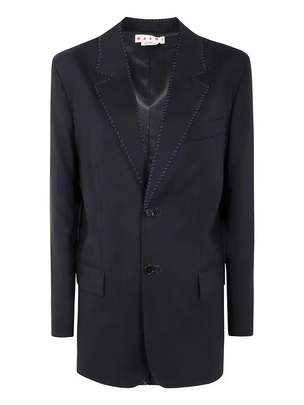 Marni Wool Blazer With Contrast Stitching - Black