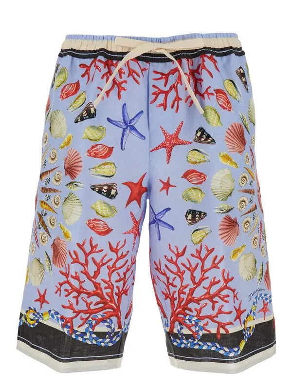 Dolce & Gabbana Linen Shorts With All-over Print - Blue