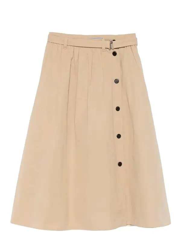 Prada Belted Button-detail Midi Skirt - Multicolor