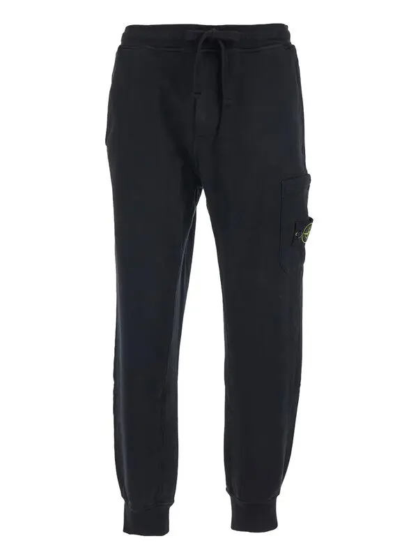 Stone Island Black Pants With Elastic Waist And Drawstring And Logo Patch In Cotton For - Multicolor