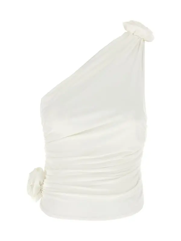 Magda Butrym Asymmetrical One-shoulder Top With Floral Appliqu - White