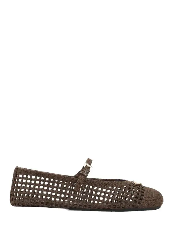 Prada Crochet Ballerinas With Buckle Strap - Brown
