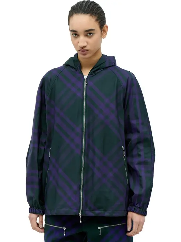 Burberry Check Nylon-twill Hooded Zip-up Windbreaker Jacket - Purple
