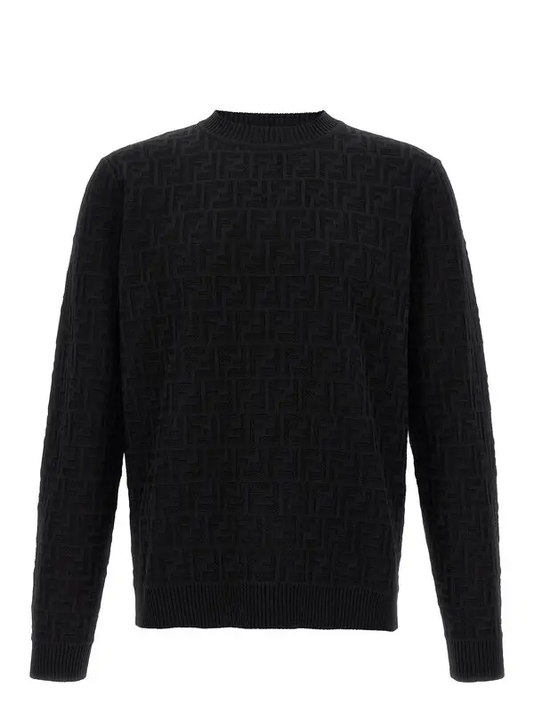 Fendi Ff Jacquard Crew Neck Sweater - Black