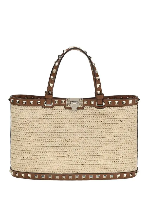 Valentino Garavani Rockstud Raffia Tote Bag - Cream