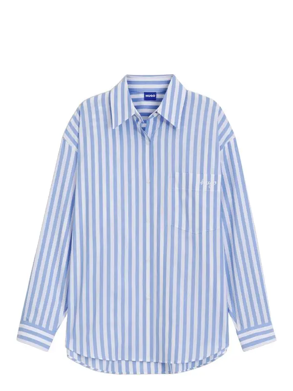 Hugo Striped Cotton Oversized Blouse With Logo Detail - Patterned