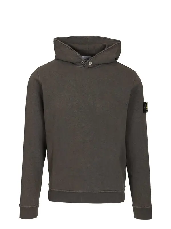 Stone Island Malfilé Cotton Hooded Sweatshirt With Snap Collar - Gray