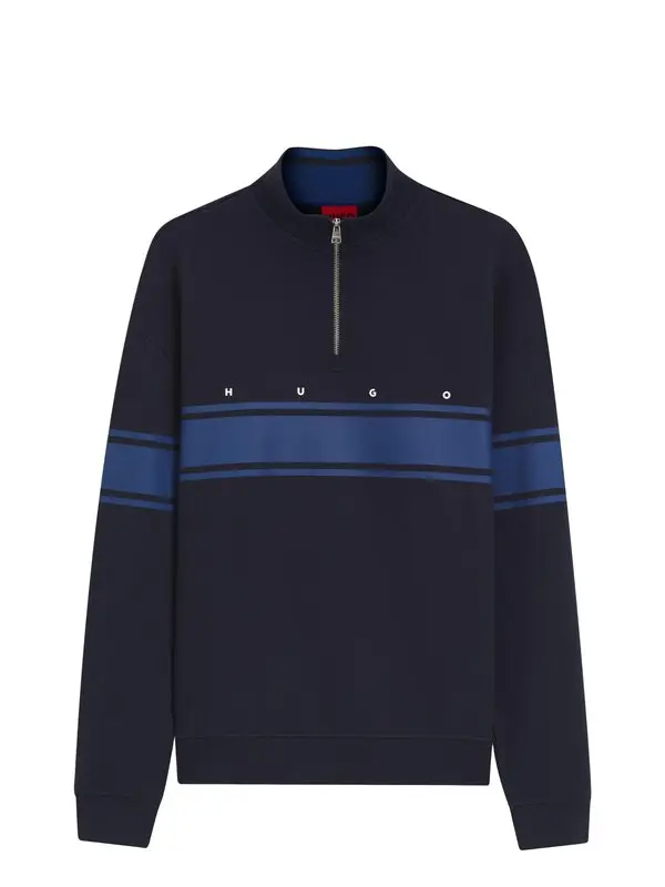 Hugo Cotton Sweatshirt With Striped Detail - Dark Blue