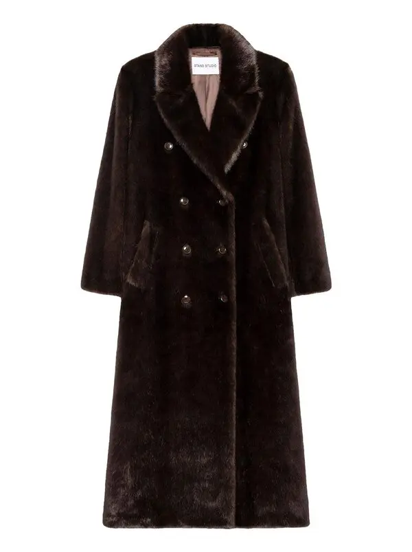 STAND STUDIO Harper Faux Fur Long Coat - Brown