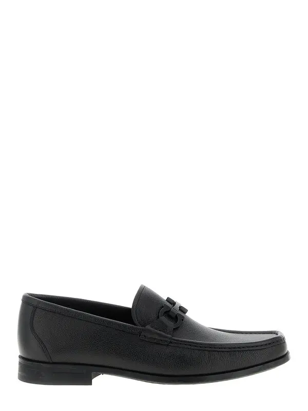 FERRAGAMO Grandioso 2 Hammered Leather Loafers - Black
