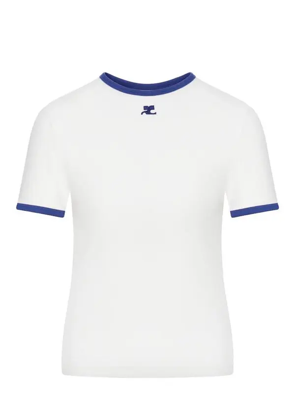 COURREGES Cotton T-shirt With Logo And Contrasting Trim - Multicolor