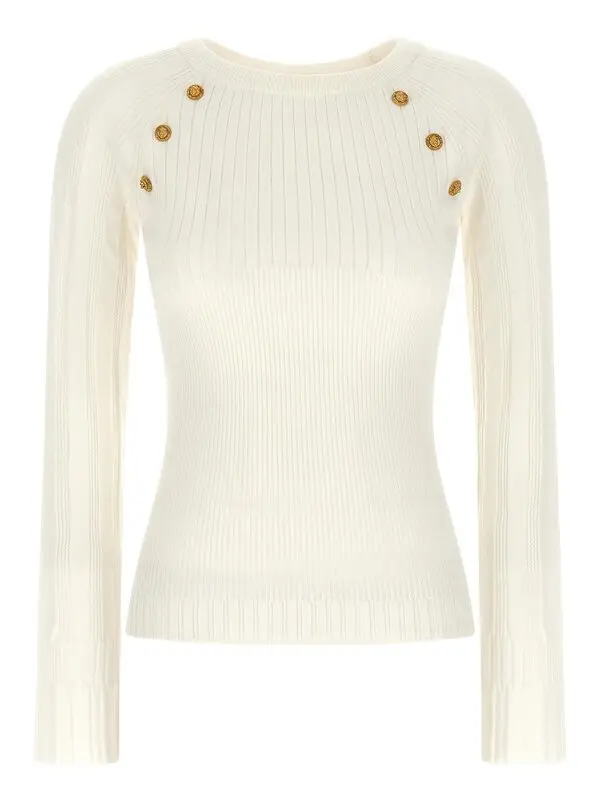 Balmain Testa Di Leone" Button Detail Ribbed Sweater - White