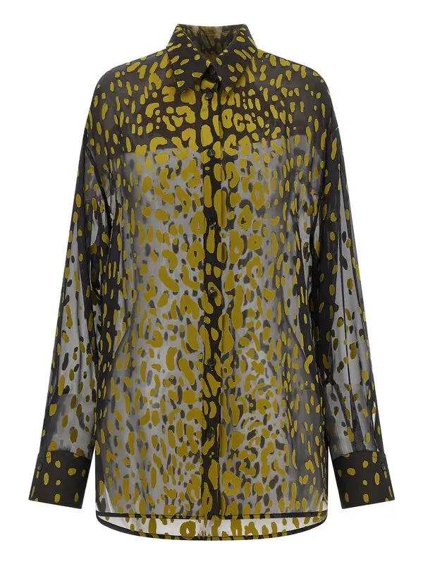 FERRAGAMO Georgette Devoré Animal Print Shirt - Brown