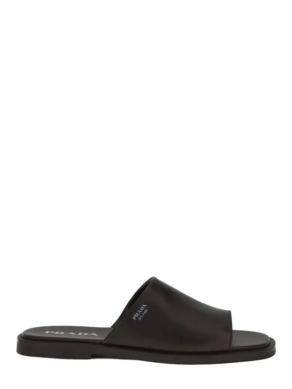 Prada Leather Slide Sandals - Brown
