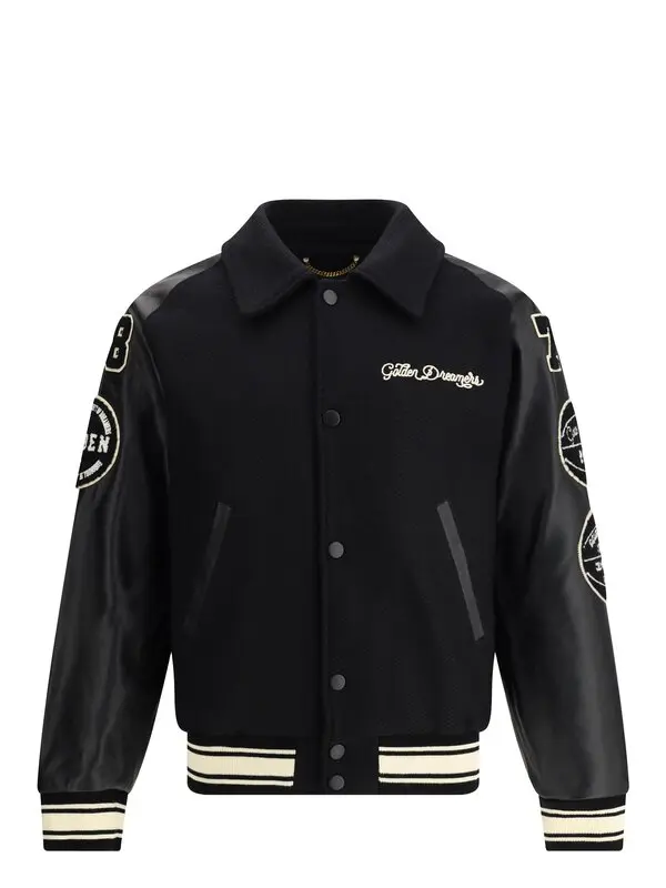 GOLDEN GOOSE Wool Bomber Jacket With Leather Sleeves - Black
