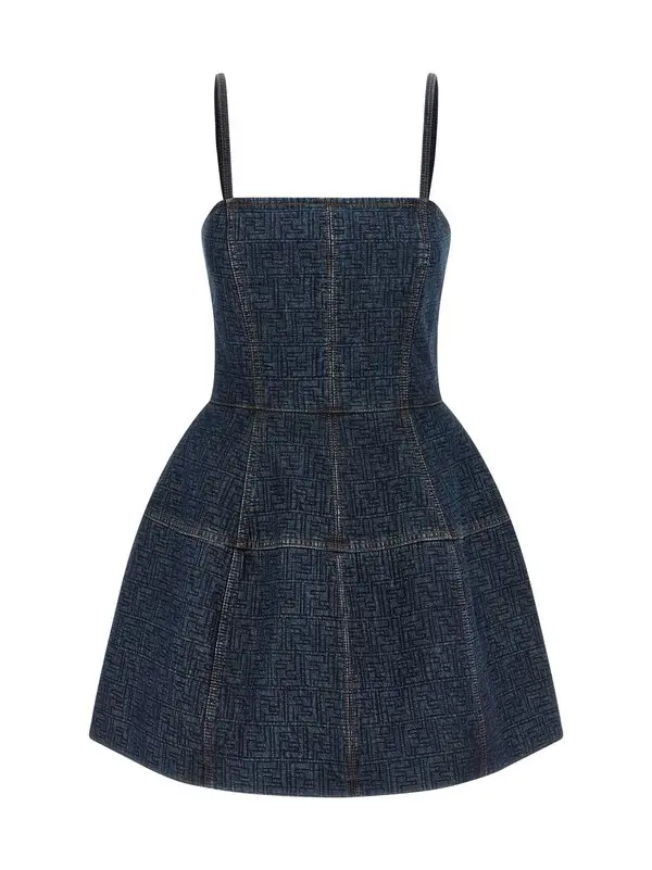 Fendi All-over Quilted Ff Denim Mini Dress - Blue