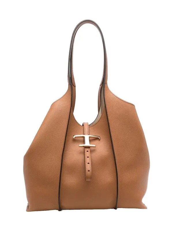 TOD'S Small Leather Tote Bag With Gold-tone Logo - Multicolor