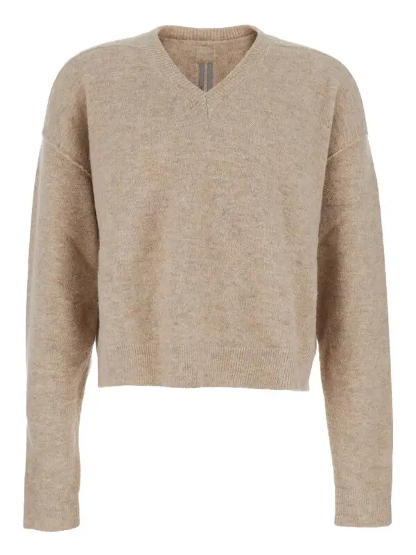 Rick Owens V-neck Wool Blend Cropped Sweater - Cream