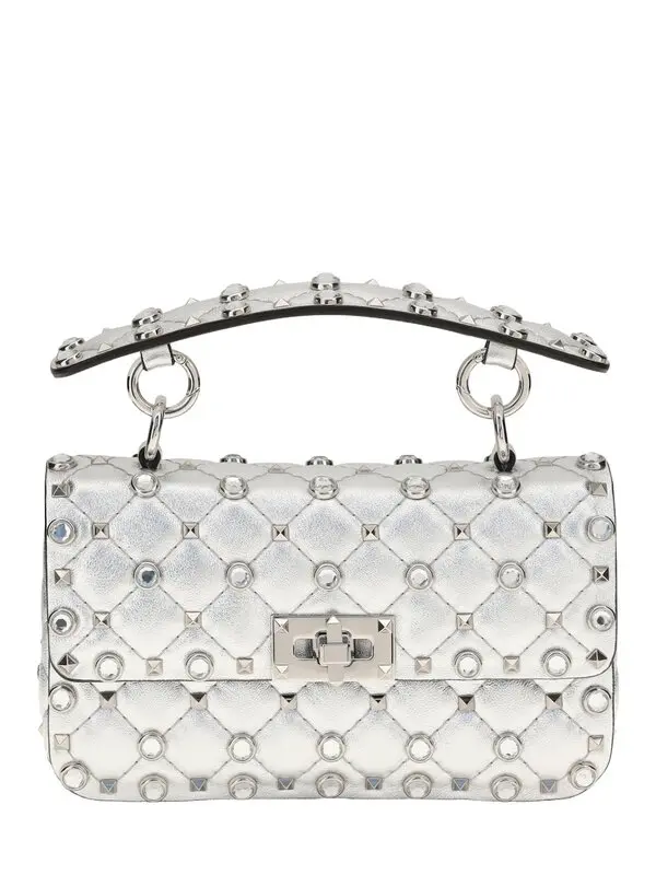 Valentino Garavani Rockstud Handbag In Laminated Leather - Silver