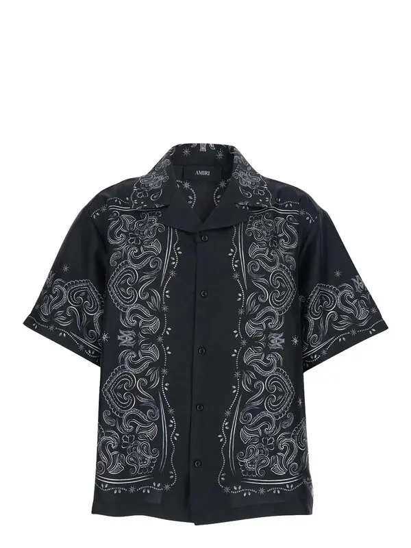 Amiri Black Shirt With Cuban Collar And All-over Bandana Print In Silk - Multicolor