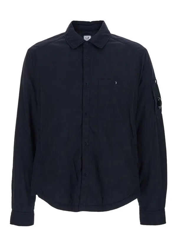 C.P. COMPANY Blue Tech Fabric Jacket With Classic Collar And Logo Plate - Multicolor