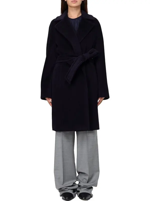Max Mara Belted Wool Coat - Blue