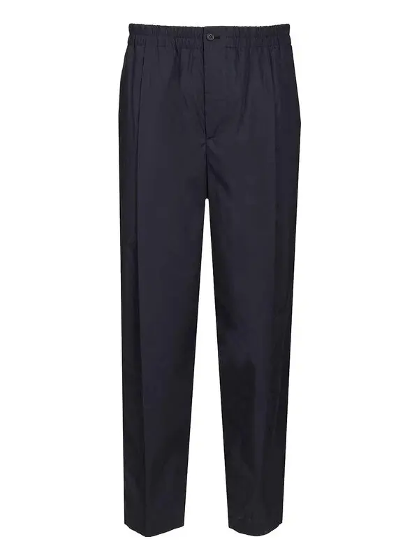 Giorgio Armani Pleated Cotton Trousers With Elasticated Waist - Blue