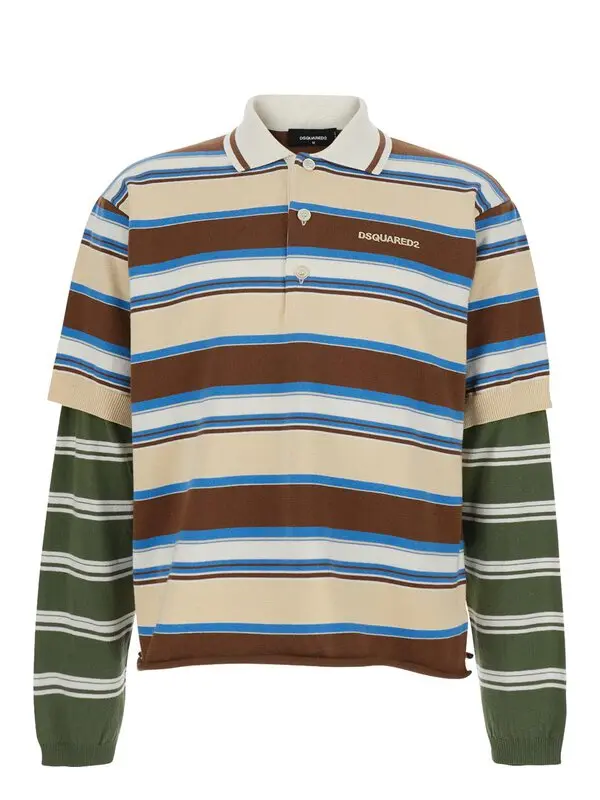 Dsquared2 Polo Shirt With Logo Lettering On The Front And All-over Striped Print In Cotton For - Multicolor