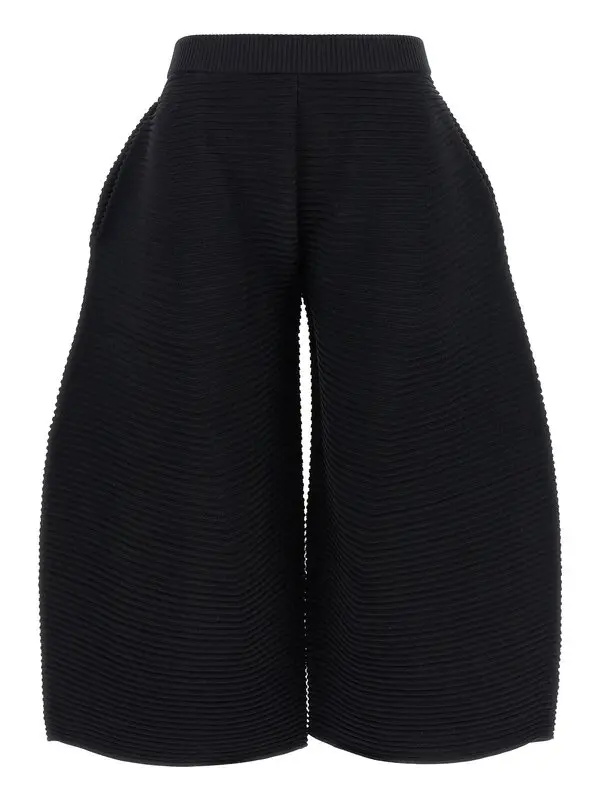 Issey Miyake Corrugated Knit Cropped Wide-leg Pants - Black