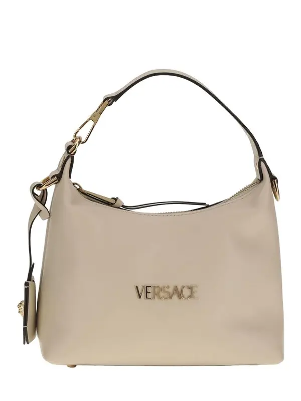 Versace Leather Hobo Handbag With Monogram Plaque - Multicolor