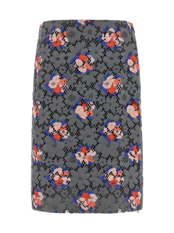 Fendi Lace Midi Skirt With Floral Motif - Gray