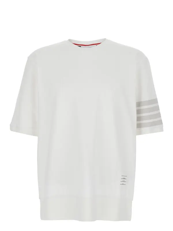 Thom Browne White T-shirt With Classic Collar And 4-bar Detail On Sleeve In Cotton For - Multicolor
