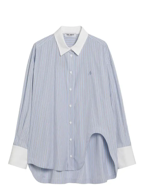 Attico Striped Cotton Poplin Shirt With Embroidered Logo - Blue