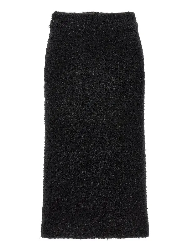 Balenciaga Tweed Midi Skirt With Back Slit - Black