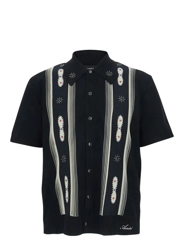 Amiri Black Shirt With Pointed Collar And Bead Details On The Front In Cotton Blend - Multicolor