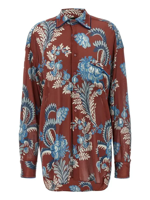 Etro Floral Foliage Print Crepe Jersey Shirt - Multicolor