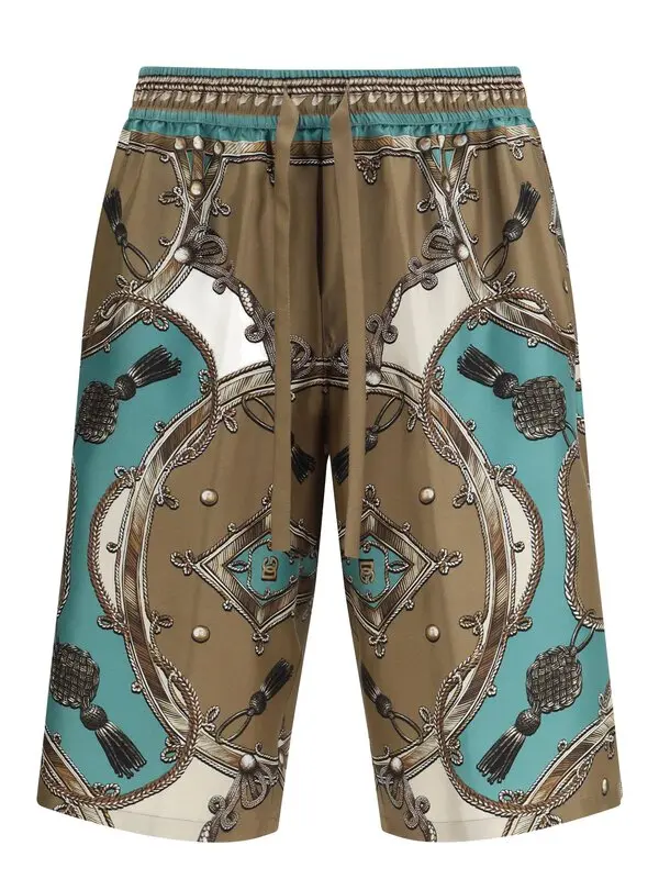 Dolce & Gabbana Vanity Bermuda Shorts In Printed Washed Silk Twill - Multicolor
