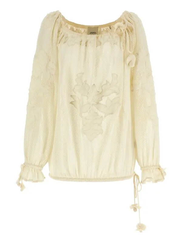 Isabel Marant Étoile Dalyna Cotton Mesh Blouse With Embroidery - Cream