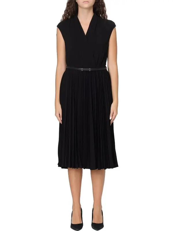 Max Mara Pleated Dress With Belt - Black
