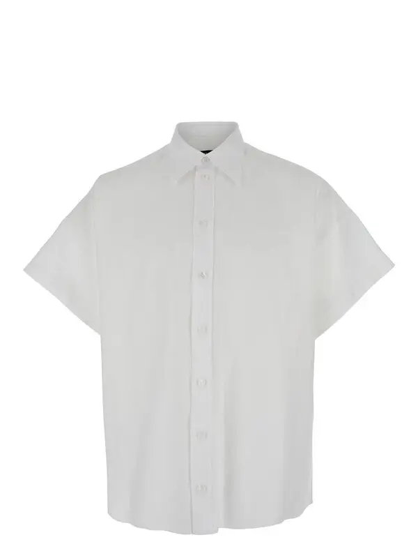 Dolce & Gabbana White Shirt With Classic Collar And Wide Short Sleeves In Linen - Multicolor