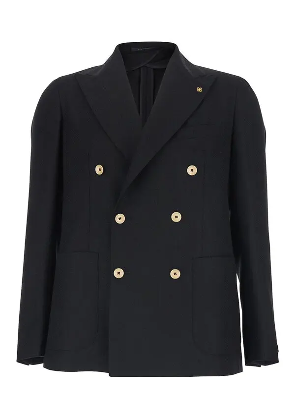 Tagliatore Double-breasted Wool Jacket With Peak Lapels And Jewel Buttons - Black